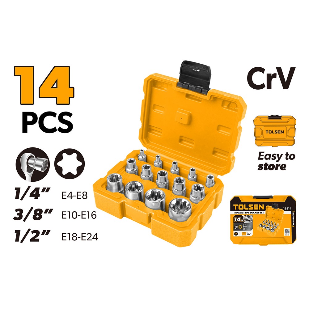 14PCS E TYPE SOCKET SET, 15514, TOLSEN